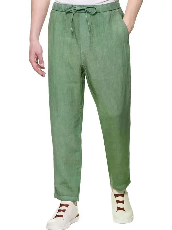 120% Lino Drawstring-fastening Trousers - Green