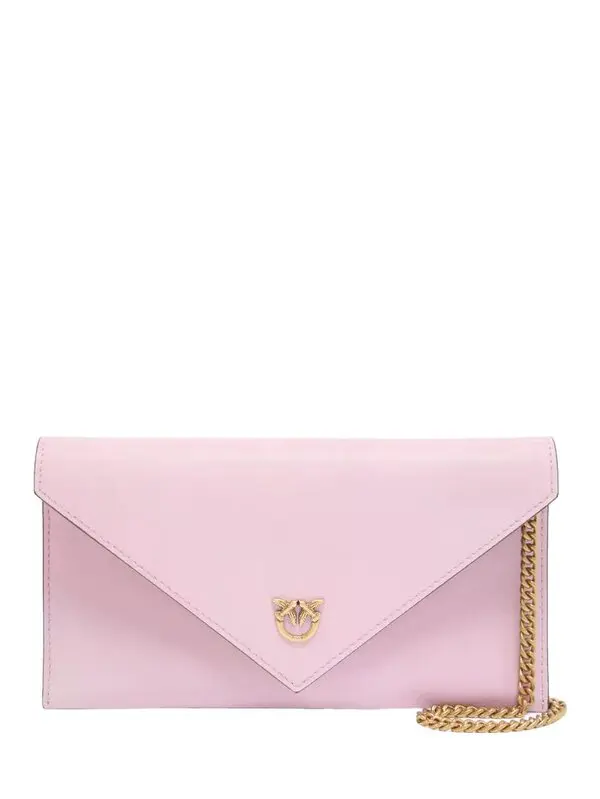 Pinko Leather Clutch With Metal Chain - Pink