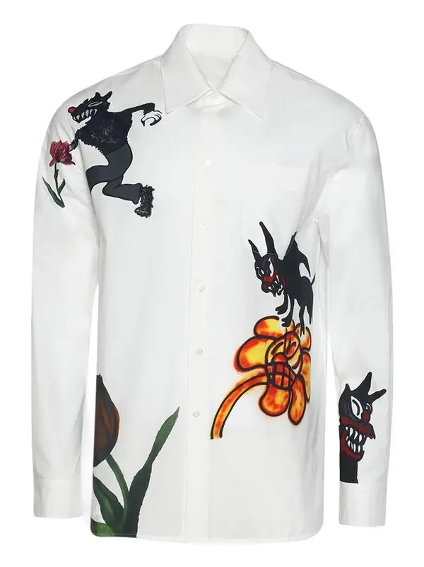 Marni Wolf And Tulip Printed Shirt Lily - White
