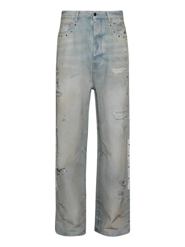 Amiri Bones Studded Baggy Jean - Light  Blue