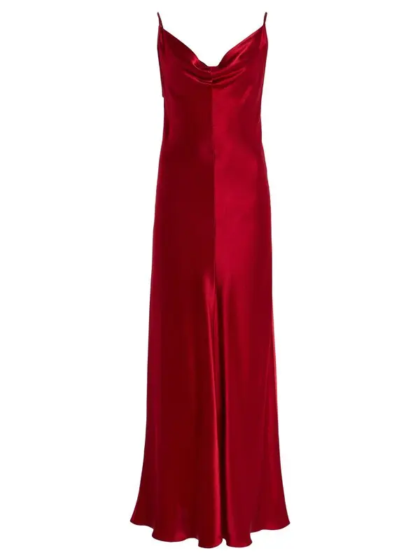 FFORME Emi Draped Hammered Satin Midi Slip Dress - Red