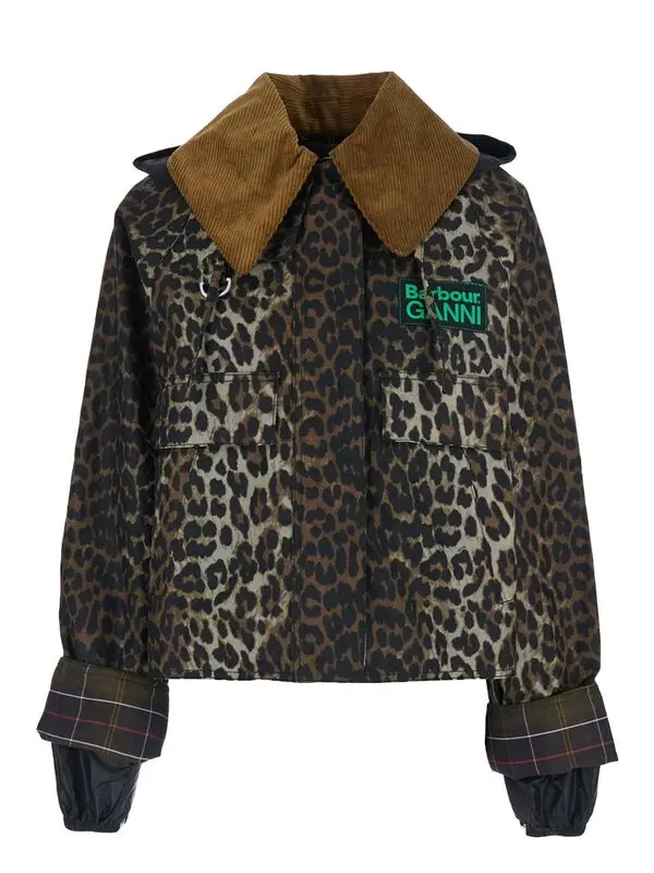 Barbour Waxed Cotton Leopard Jacket With Oversized Collar - Brown
