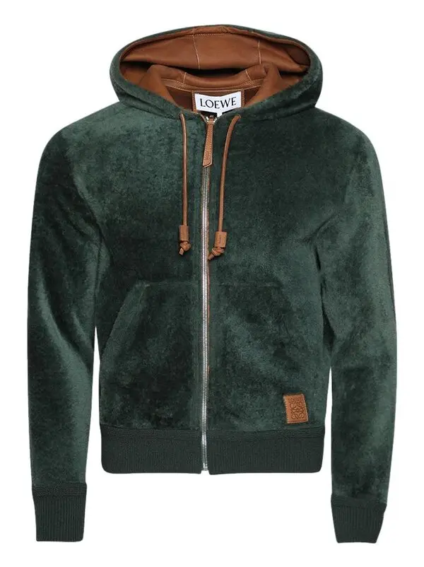 Loewe Hooded Zip-up Shearling Jacket - Green