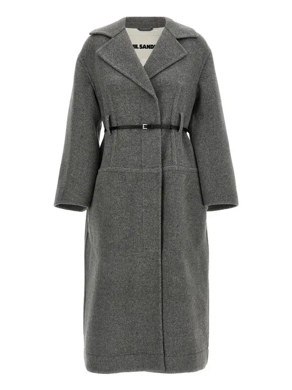 JIL SANDER Virgin Wool Coat With Leather Belt - Green