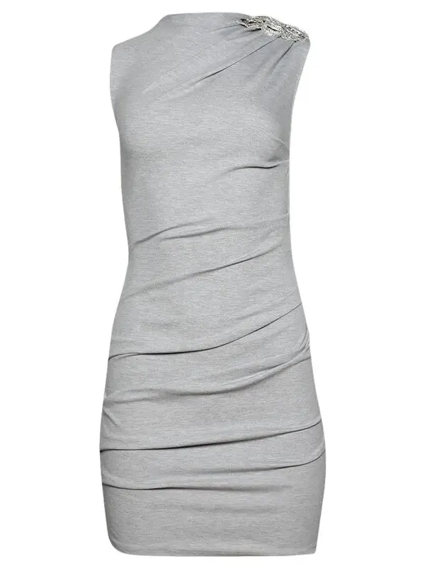 David Koma Crystal Brooch Detail Mini Dress - Grey