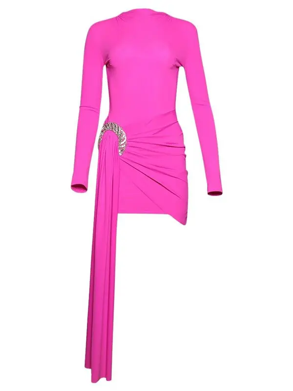 David Koma Drape Overlay Mini Dress With Crystal Spiral - Pink