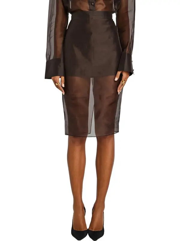 SEROYA Elda Silk Midi Skirt - Ash Brown