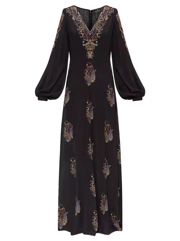 Etro V-neck Paisley Print Maxi Dress - Black