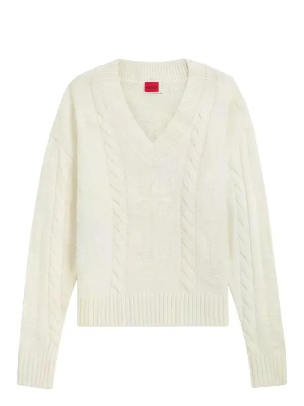 Hugo Cable-knit V-neck Sweater - White