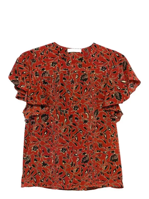 Ulla Johnson Adoni Floral Ruffled Top - Red
