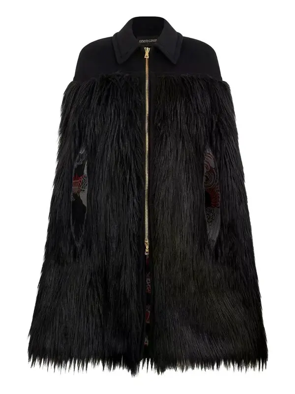 Roberto Cavalli Faux-fur Zip-up Cape - Black