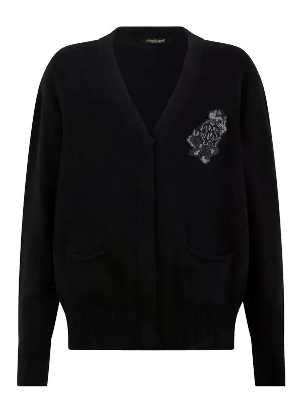 Roberto Cavalli Floral Applique Cardigan - Black