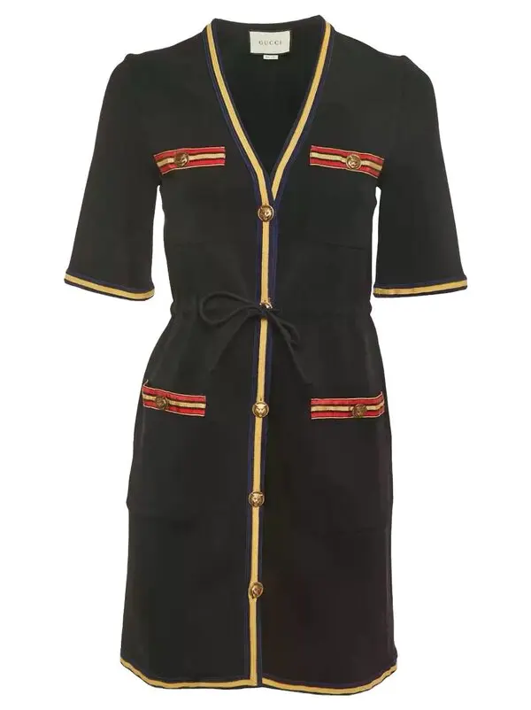 Gucci Stripe Trim Button Dress - Black