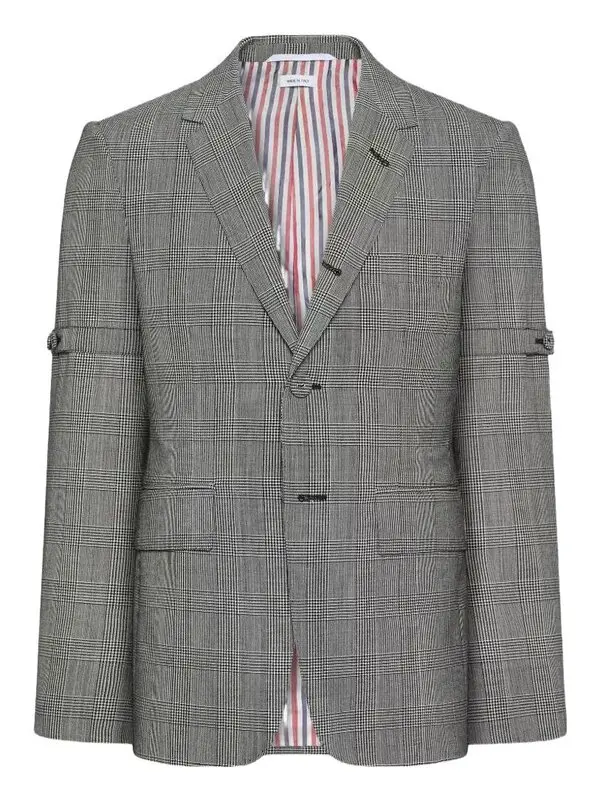 Thom Browne Prince Of Wales Fresco Wool Sport Coat With Armbands - Grey