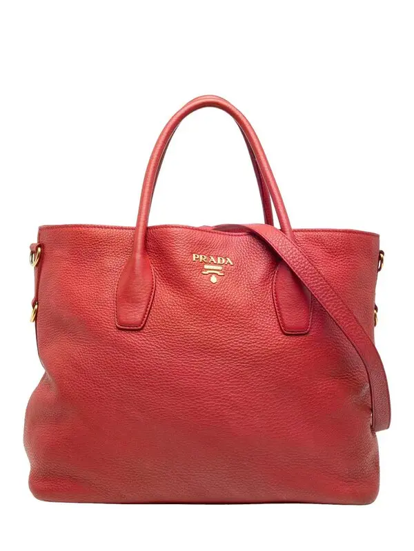 Prada 2000-2025 Vitello Daino Open Convertible Tote Satchel - Red