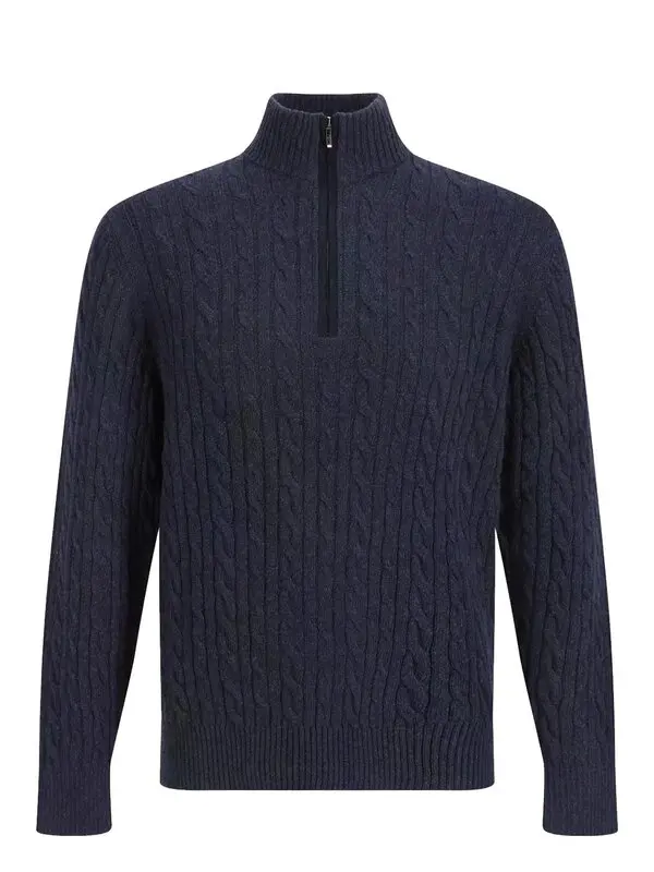 Loro Piana Cable Knit High Neck Zip-up Jumper - Blue