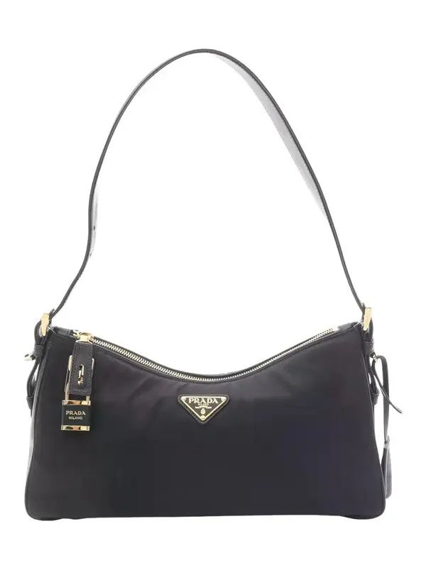 Prada 2013-2025 Leather And Tessuto Shoulder Bag - Black