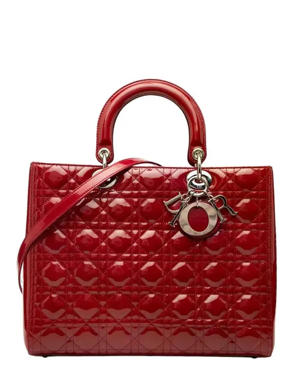 Dior 2010 Large Patent Cannage Lady Satchel - Red