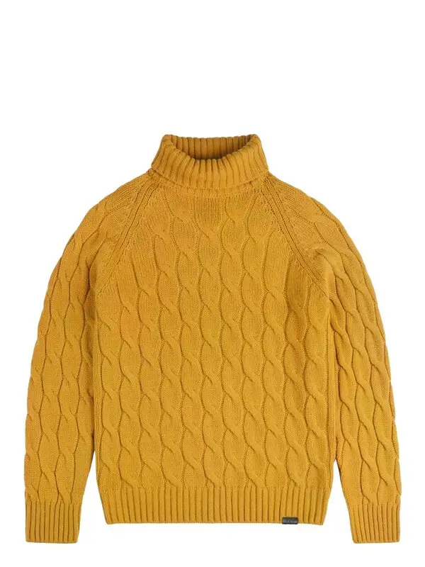 FAY Cable Knit Roll Neck Sweater - Yellow