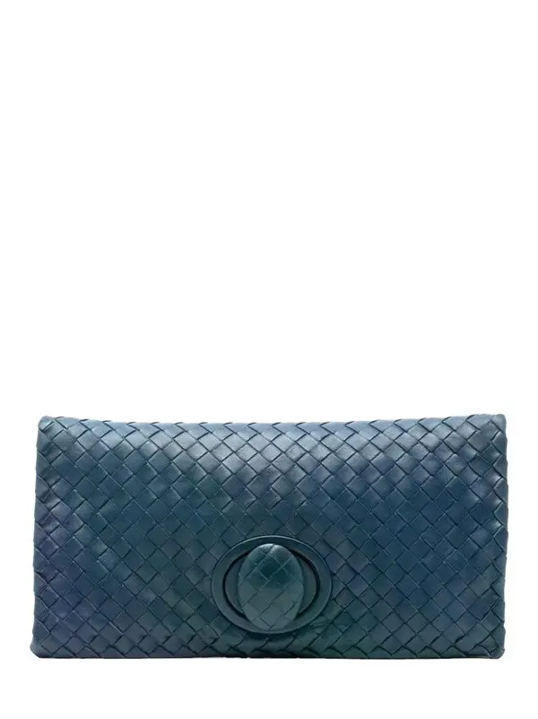 Bottega Veneta Nappa Intrecciato Turn Lock Clutch Bag - Blue