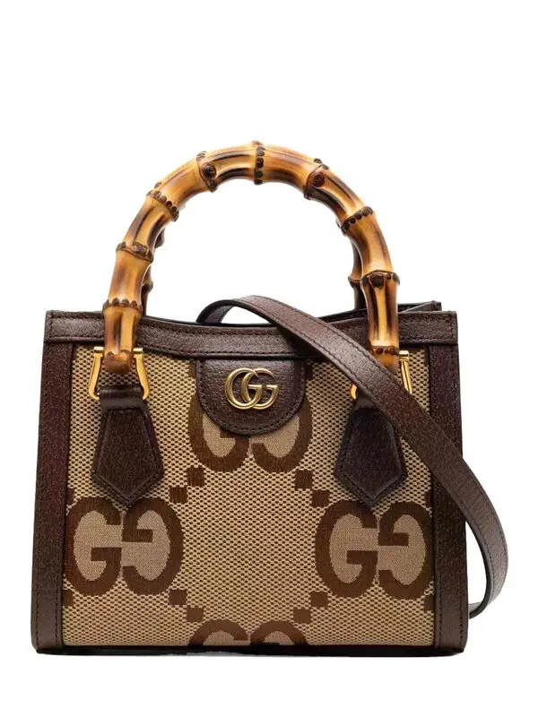 Gucci Mini Jumbo Gg Canvas Bamboo Diana Satchel - Brown