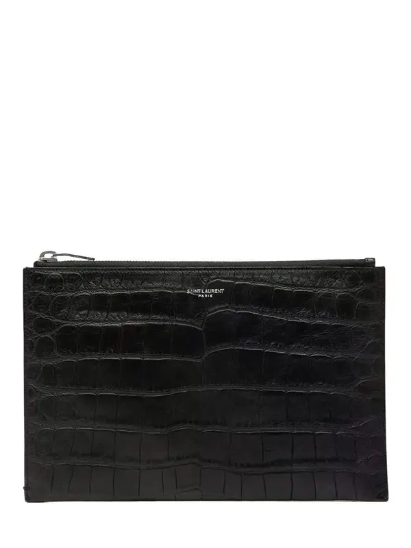 Saint Laurent Crocodile Embossed Leather Tablet Holder - Black