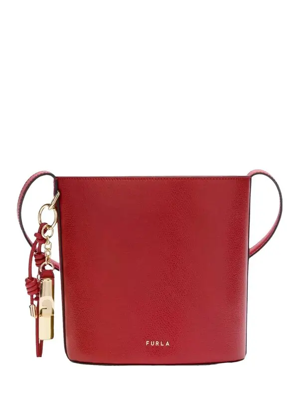 Furla Leather Bucket Bag With Charm - Red