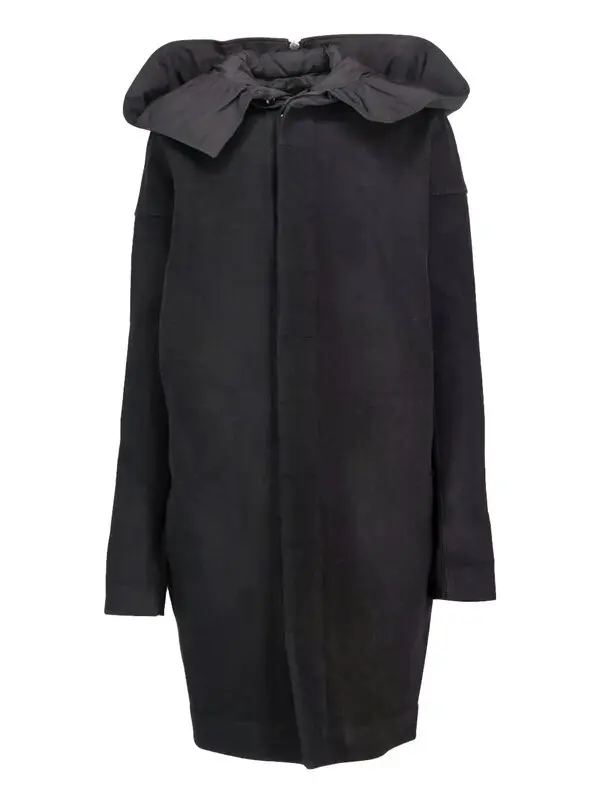 Rick Owens Wool Zip Hood Coat - Black