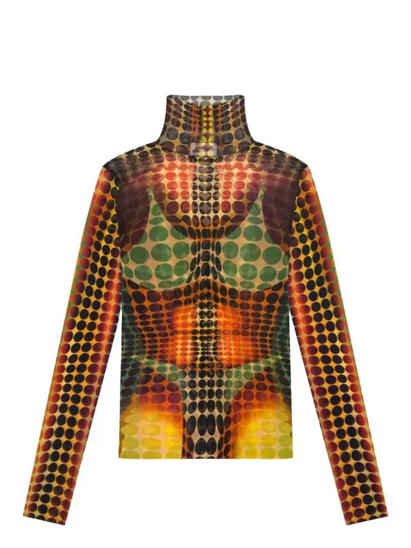 Jean Paul Gaultier Long-sleeve Dots Mesh Top - Yellow
