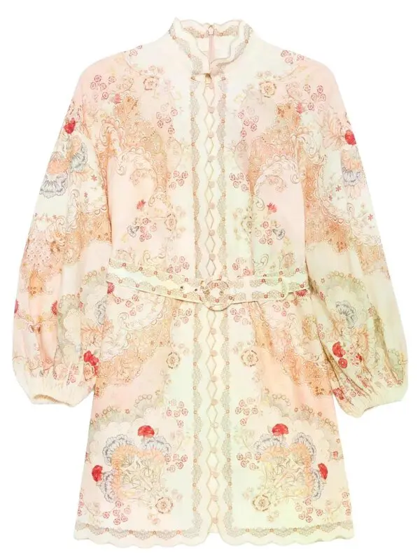 Zimmermann Floral-pattern Belted Mini Dress - Neutrals