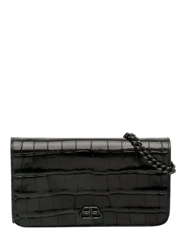 Balenciaga Croc Embossed Leather Bb Phone Holder - Black