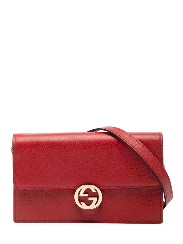 Gucci Leather Interlocking G Wallet On Chain - Red