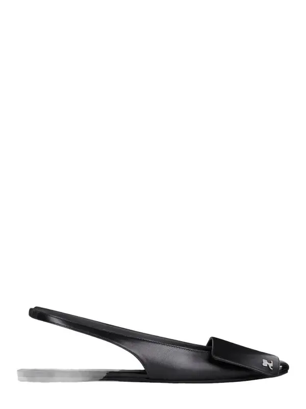 COURREGES Leather Slingback Ballet Flats - Black