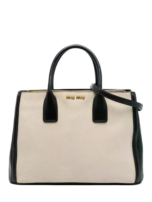 Miu Miu 2010 Bicolor Madras Goatskin Satchel - White