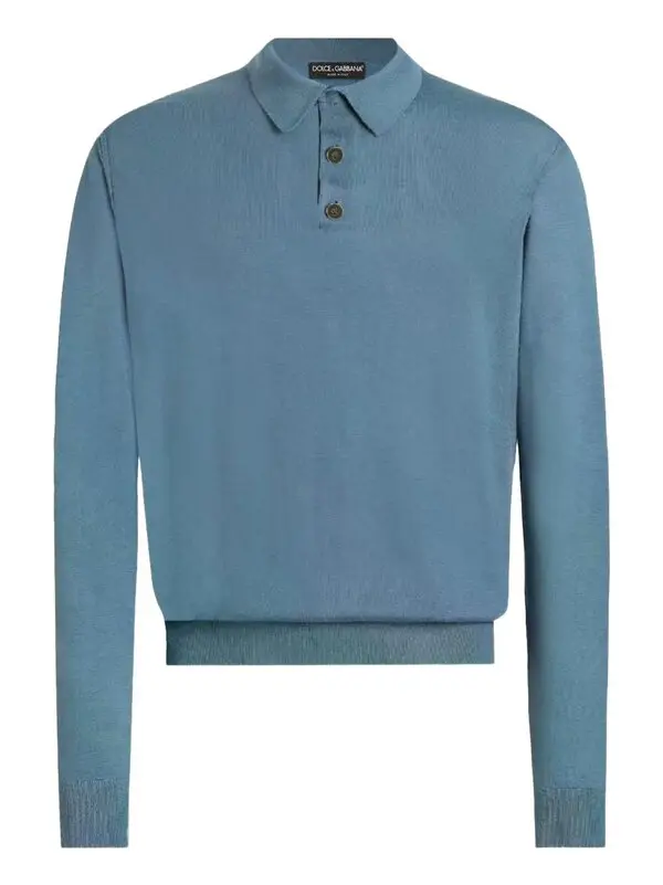 Dolce & Gabbana Long-sleeve Knitted Polo Shirt - Blue