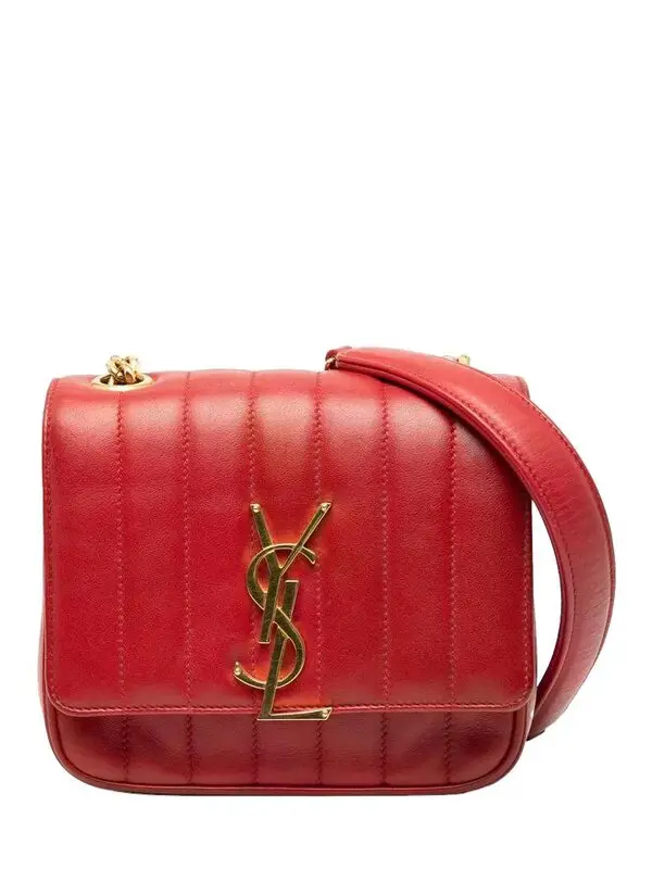 Saint Laurent Small Lambskin Monogram Vicky Chain Crossbody Bag - Red