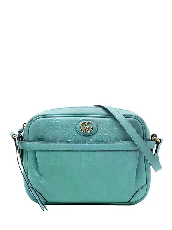 Gucci Gg Star Embossed Leather Crossbody Bag - Blue