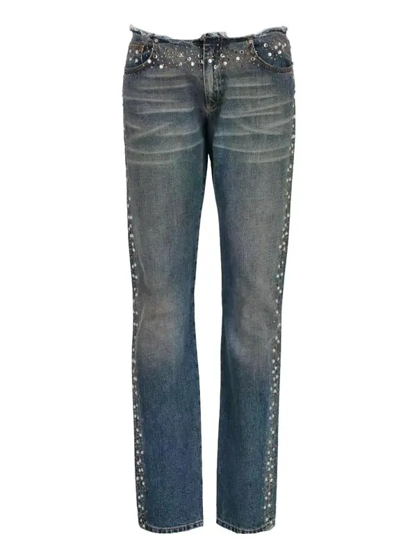 VOYAGE ET CIE Gem Embellished Straight Leg Jeans - Blue