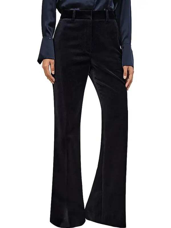 REISS Petites Verda Velvet Flare Trousers - Navy