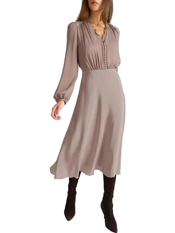 Santorelli Amal Silk Long Sleeve Fit And Flare Midi Dress - Dusty Mauve