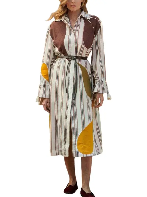 PAULA Striped-detail Midi Dress - White