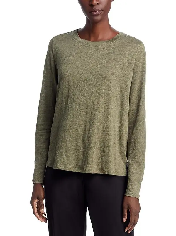 Eileen Fisher Long Sleeve Linen Tee - Bay Leaf