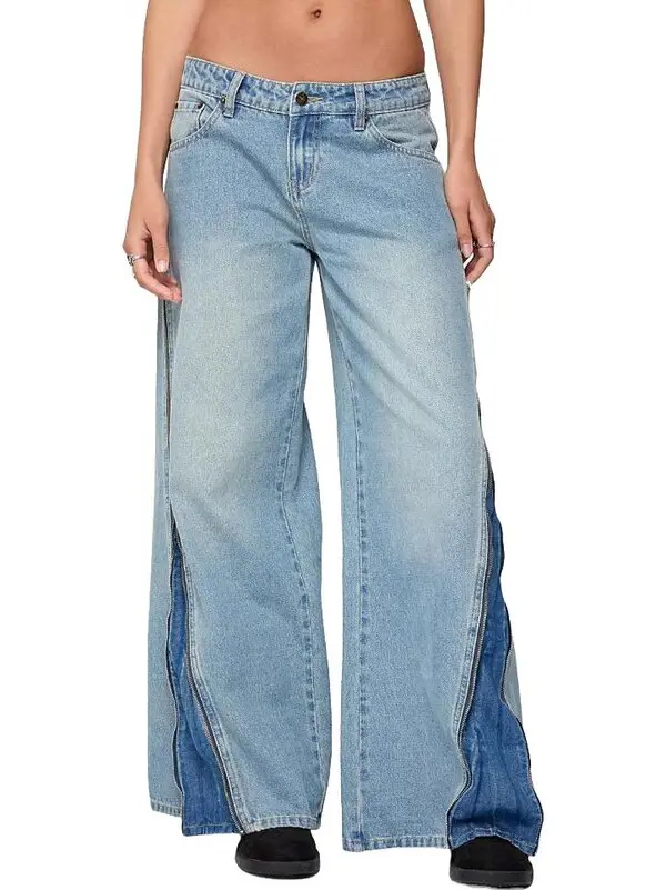 EDIKTED Kiarah Low Rise Bootcut Jeans - Blue Washed