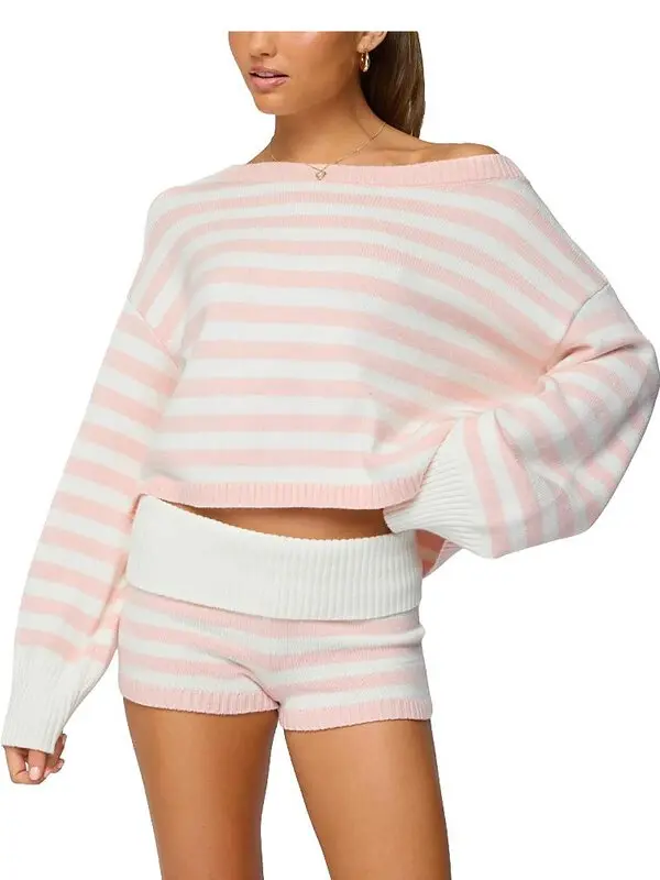 EDIKTED Striped Oversized Knit Sweater - Light-pink-and-cream