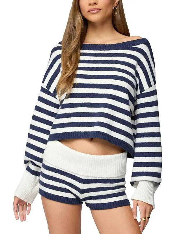 EDIKTED Striped Oversized Knit Sweater - Navy-and-white