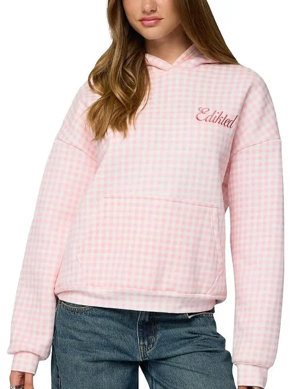 EDIKTED Gingham Oversized Hoodie - Pink