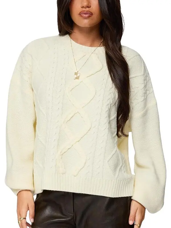 EDIKTED Braided Cable Knit Oversized Sweater - Cream