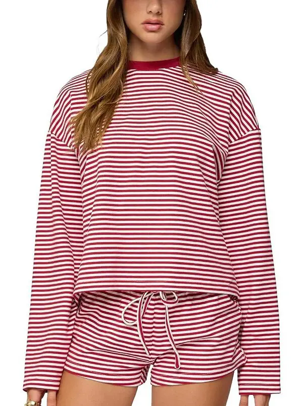 EDIKTED Jainee Striped Long Sleeve T-shirt - Burgundy
