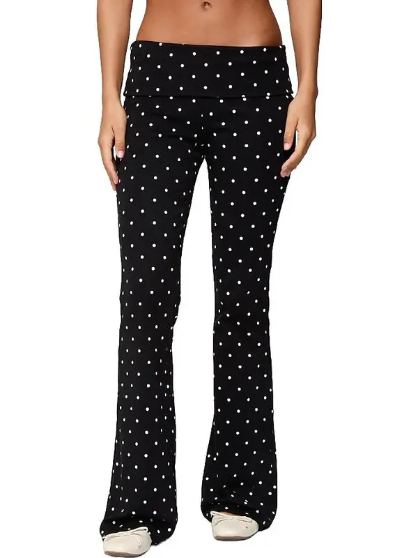 EDIKTED Daliya Polka Dot Fold Over Pants - Black