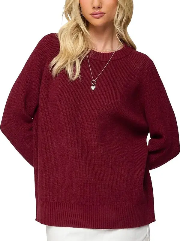 EDIKTED Oversized Knit Raglan Sweater - Burgundy